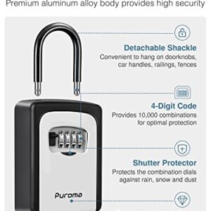 Puroma Key Lock Box Waterproof Combination Lockbox Portable Resettable Wall Mounted & Hanging Key Safe Lock Box for House Keys, Realtors, Garage Spare, Gray (1 Pack)