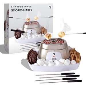 sharper image electric tabletop s’mores maker for indoors, 6-piece set, includes 4 skewers & 4 serving compartments, easy cleaning & storage, tabletop marshmallow roaster, family fun for kids adults