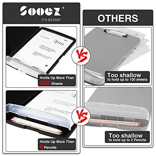 Sooez Clipboard with Storage, High Capacity Nursing Clipboards with Pen Holder, Heavy Duty Plastic Storage Clipboard with Low Profile Clip, Clipboard Folder Side-Opening, Smooth Writing for Office