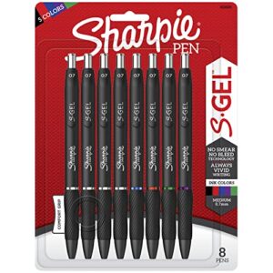 sharpie s-gel, gel pens, medium point (0.7mm), assorted colors, 8 count