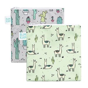 bumkins sandwich bag / snack bag, reusable fabric, washable, food safe, bpa free, 7×7 – cactus & llama (2-pack)