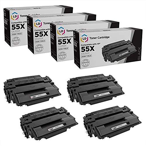 LD Products Compatible Replacements for HP 55X 55A CE255X CE255A Toner Cartridge for Laserjet P3015 P3015dn P3015x HP Laserjet Pro 500 MFP M521dn M521dw M521 M525 Toner Printer (HY Black, 4-Pack)