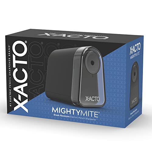 X-ACTO® Pencil Sharpener, Mighty Mite® Electric Pencil Sharpener with Pencil Saver®, SafeStart® Motor, Small Pencil Sharpener for Teacher and Homeschool Supplies, Black, 1 Count