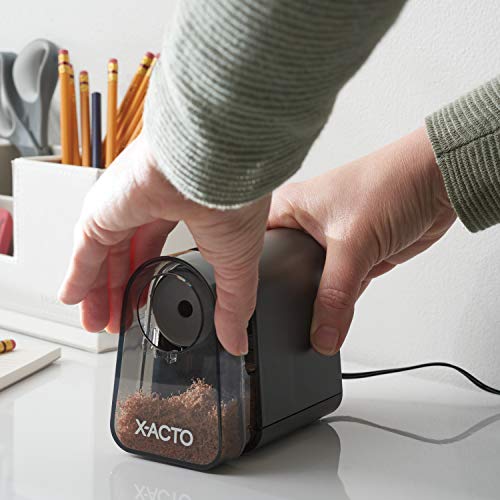 X-ACTO® Pencil Sharpener, Mighty Mite® Electric Pencil Sharpener with Pencil Saver®, SafeStart® Motor, Small Pencil Sharpener for Teacher and Homeschool Supplies, Black, 1 Count