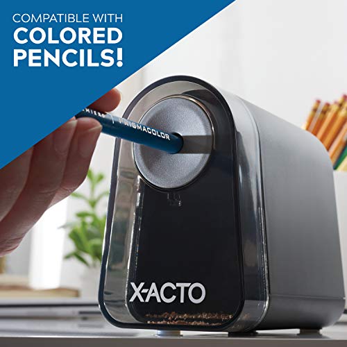 X-ACTO® Pencil Sharpener, Mighty Mite® Electric Pencil Sharpener with Pencil Saver®, SafeStart® Motor, Small Pencil Sharpener for Teacher and Homeschool Supplies, Black, 1 Count