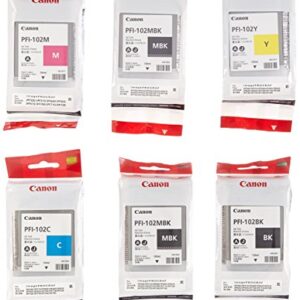 Canon PFI-102 Ink Tank for Canon iPF510/710/720, Complete Set of 6, 2X Matte Black/Black/Cyan/Magenta/Yellow Ink Tank