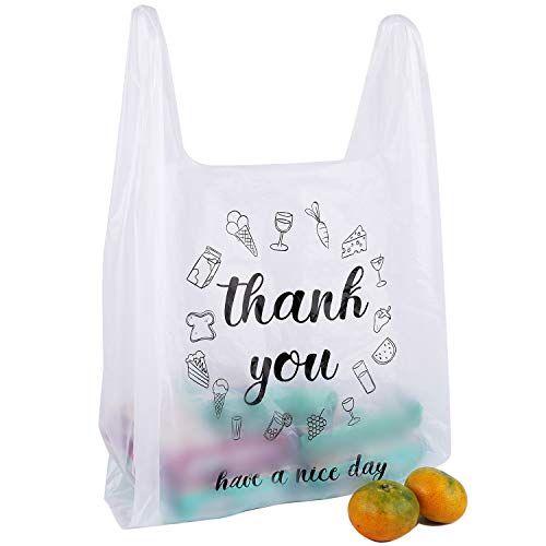 Foraineam 500 Ct Plastic Bags Thank You Reusable Grocery Bag - 13 x 7 x 21 inch, 15 mic, 0.6 mil T-shirts Carryout Shopping Bags