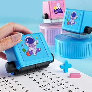 2Pcs Roller Digital Teaching Stamp, Addition and Subtraction Seal Arithmetic Artifact, Math Roller Stamp with Ink for School Teaching Supplies (2 Packs)