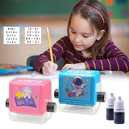 2Pcs Roller Digital Teaching Stamp, Addition and Subtraction Seal Arithmetic Artifact, Math Roller Stamp with Ink for School Teaching Supplies (2 Packs)