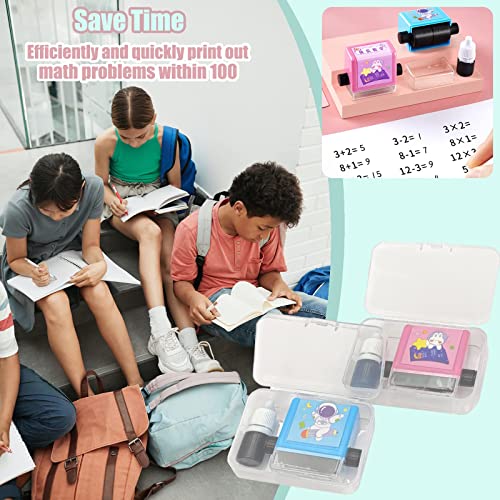 2Pcs Roller Digital Teaching Stamp, Addition and Subtraction Seal Arithmetic Artifact, Math Roller Stamp with Ink for School Teaching Supplies (2 Packs)