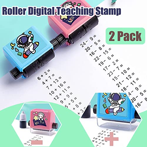 2Pcs Roller Digital Teaching Stamp, Addition and Subtraction Seal Arithmetic Artifact, Math Roller Stamp with Ink for School Teaching Supplies (2 Packs)