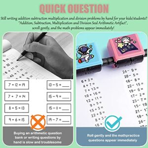 2Pcs Roller Digital Teaching Stamp, Addition and Subtraction Seal Arithmetic Artifact, Math Roller Stamp with Ink for School Teaching Supplies (2 Packs)