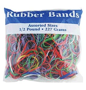 bazic 465 multicolor rubber bands for school, home, or office (assorted dimensions 227g/0.5 lbs)