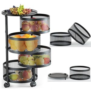 hoyrr rotating storage rack for kitchen,fruit basket rotating,fruit vegetable kitchen storage storage rack,potatoes storage baskets with wheels,fruit basket stainless steel metal material（4+1 layer）