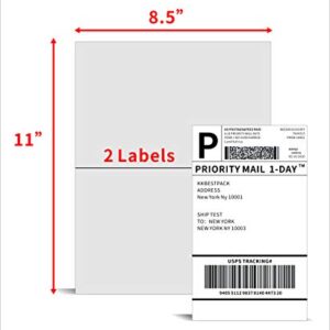 KKBESTPACK Half Sheet Shipping Labels for Laser and Inkjet Printers – 2 Per Page Self Adhesive Mailing Labels – White 8.5 x 5.5 (200 Labels) (2LP)