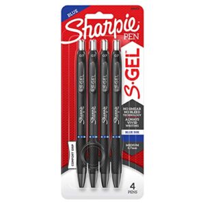 sharpie s-gel, gel pens, medium point (0.7mm), blue ink gel pen, 4 count