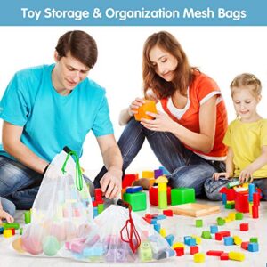 20 Pieces Mesh Zipper Pouch Toy Storage Organization Mesh Bags Washable Reusable Produce Bags 5 Large 8 Medium 7 Small for School Office, Puzzles Games Organizing Storage (Blue, Green, Red)