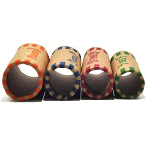 L LIKED 128 Assorted Preformed Coin Wrappers Rolls - Quarters, Pennies, Nickels and Dimes (128 Assorted)