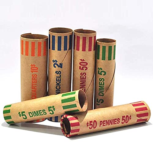 L LIKED 128 Assorted Preformed Coin Wrappers Rolls - Quarters, Pennies, Nickels and Dimes (128 Assorted)