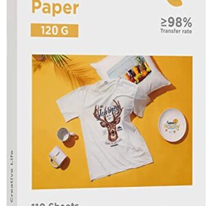 Hiipoo Sublimation Paper 8.5x11 Inch, Work with Sublimation Ink and E Sawgrass Inkjet Printers for Mugs T-Shirts Light Fabric and Other Sublimation Blanks (110 Sheets, 120G) (A-8.5x11)