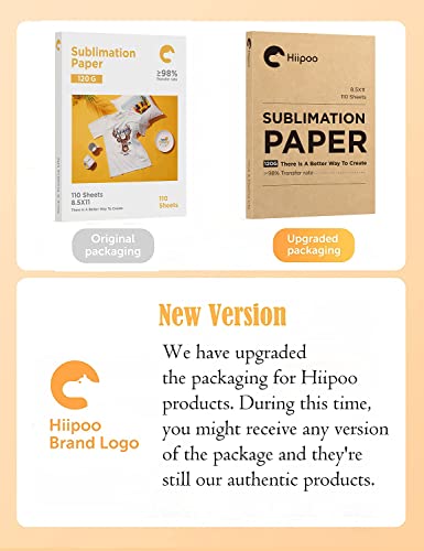 Hiipoo Sublimation Paper 8.5x11 Inch, Work with Sublimation Ink and E Sawgrass Inkjet Printers for Mugs T-Shirts Light Fabric and Other Sublimation Blanks (110 Sheets, 120G) (A-8.5x11)