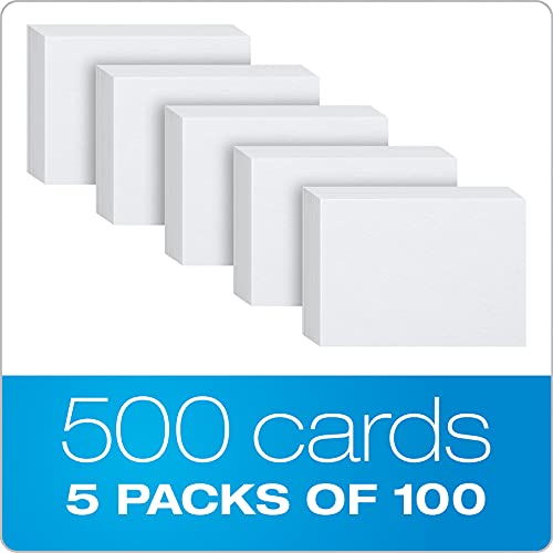 Oxford Index Cards, 500 Pack, 4x6 Index Cards, Blank on Both Sides, White, 5 Packs of 100 Shrink Wrapped Cards (40177)