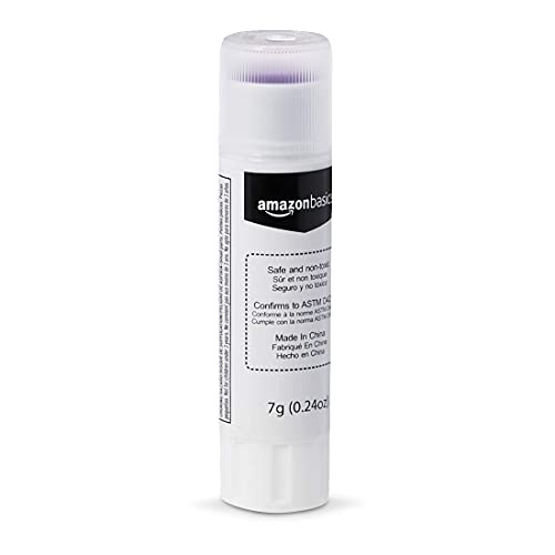 Amazon Basics Purple Washable School Glue Sticks, Dries Clear, 0.24-oz Stick,60-Pack