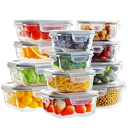 MUMUTOR Glass Food Storage Containers with Lids, [24 Piece] Glass Meal Prep Containers, Airtight Glass Bento Boxes, BPA Free & Leak Proof (12 lids & 12 Containers)