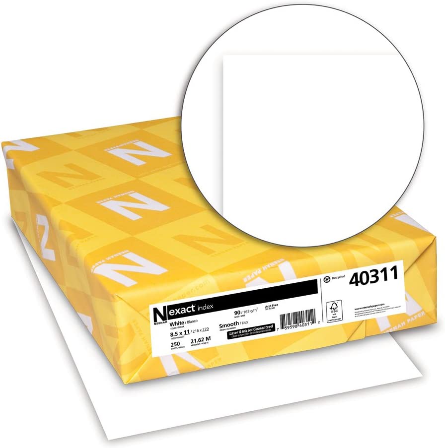 Exact Index Cardstock, 8.5" x 11", 90 lb, White, 250 Sheets (40311)