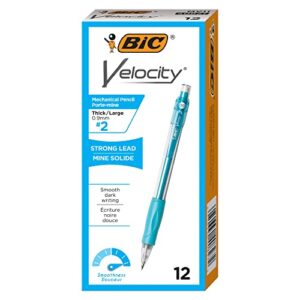 bic velocity strong lead mechanical pencils, with colorful barrel, thick point (0.9mm), 12-count pack mechanical pencils with erasers