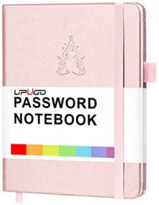 password book with alphabetical tabs, upugo internet address and password keeper notebook for computer & website logins, medium compact size, rose gold