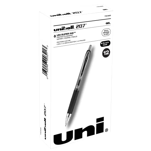 uniball Gel Pens, 207 Signo Gel with 1.0mm Bold Point, 12 Count, Black Pens are Fraud Proof