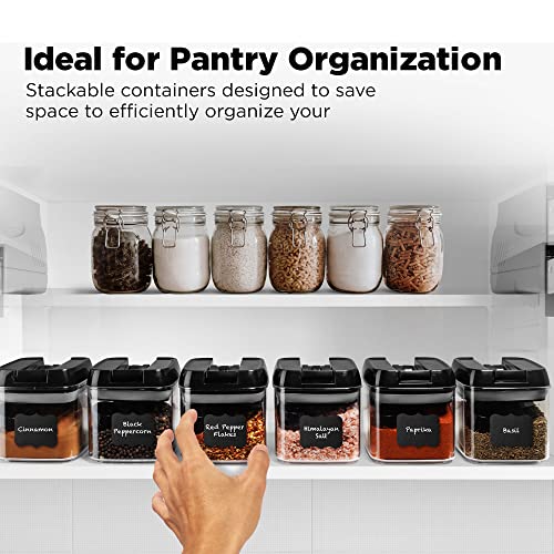 Shazo Airtight 6 Pc Mini Container Set + 6 Spoons, Labels & Marker - Durable Clear Plastic Food Storage Containers with Lids - Kitchen Cabinet Pantry Containers for Spices, Herbs, Coffee, Tea etc