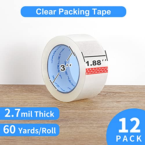 JARLINK Clear Packing Tape (12 Rolls), Heavy Duty Packaging Tape for Shipping Packaging Moving Sealing, 2.7mil Thick, 1.88 inches Wide, 60 Yards Per Roll, 720 Total Yards