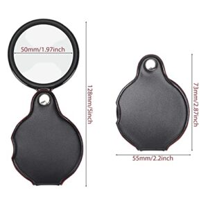 10X Small Magnifying Glass, TEOYALL 2 PCS Mini Pocket Magnifier Folding Magnify Glass with Rotating Protective Holster