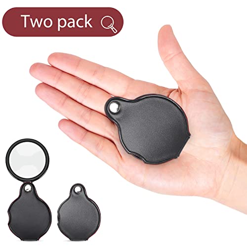 10X Small Magnifying Glass, TEOYALL 2 PCS Mini Pocket Magnifier Folding Magnify Glass with Rotating Protective Holster