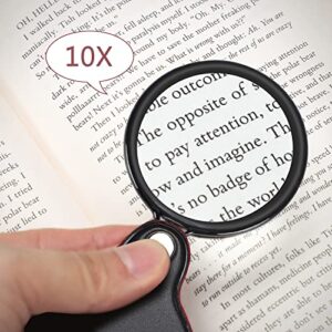 10X Small Magnifying Glass, TEOYALL 2 PCS Mini Pocket Magnifier Folding Magnify Glass with Rotating Protective Holster