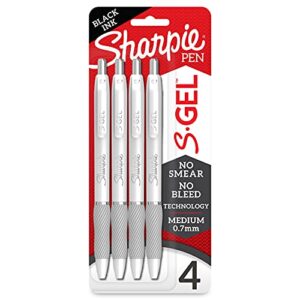 sharpie s-gel, gel pens, medium point (0.7mm), pearl white body, black gel ink pens, 4 count