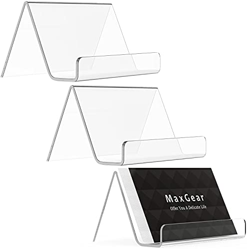 MaxGear Business Card Holder for Desk Acrylic Business Card Display Holders Clear Business Cards Holder Stand 3 Pack Desktop Plastic Name Card Organizer, Capacity: 50 Cards