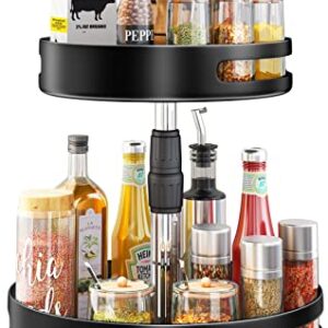 Lazy Susans Organizer 2 Tier Metal Steel, Turntable Height Adjustable, SAYZH Rotating Spice Racks for Pantry Cabinet Cupboard Table, 10 inch, Black