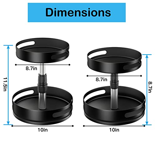 Lazy Susans Organizer 2 Tier Metal Steel, Turntable Height Adjustable, SAYZH Rotating Spice Racks for Pantry Cabinet Cupboard Table, 10 inch, Black