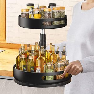 Lazy Susans Organizer 2 Tier Metal Steel, Turntable Height Adjustable, SAYZH Rotating Spice Racks for Pantry Cabinet Cupboard Table, 10 inch, Black