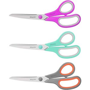 scissors, ibayam 8″ multipurpose scissors bulk 3-pack, ultra sharp blade shears, comfort-grip handles, sturdy sharp scissors for office home school sewing fabric craft supplies, right/left hand