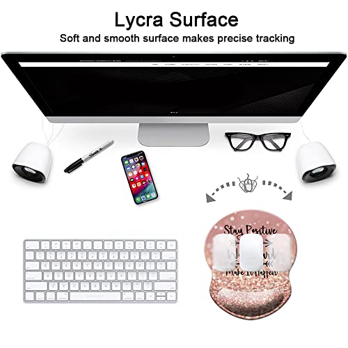 Mouse Pad with Wrist Support, Non Slip Mousepad Wrist Rest for Office, Computer, Laptop & Mac- Durable & Comfortable & Lightweight Ergonomic Support Mouse Mat Glitter Quote