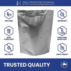 Wallaby 30х 1 Gallon Mylar Bag 7.5 mil for Food Storage with 400cc Oxygen Absorbers & Labels - 10"x14" Stand-Up Heat Seal Bulk Resealable Gusset Ziplock Foil Bags for Freeze Dryers, Dehydrated Dried Food