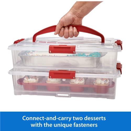 Buddeez Cupcake and Cake Carrier; Stackable Holder includes [CUT/SERVE UTENSIL Under Lid]