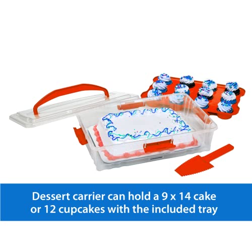 Buddeez Cupcake and Cake Carrier; Stackable Holder includes [CUT/SERVE UTENSIL Under Lid]