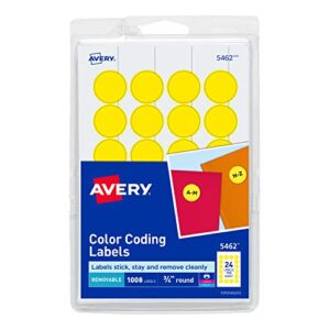 avery print/write self-adhesive removable labels, 0.75 inch diameter, yellow, 1,008 per pack (5462)