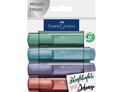 Faber-Castell Metallic Highlighter Set - Assortment of 4 Sheer Metallic Highlighter Pens - Journaling Supplies