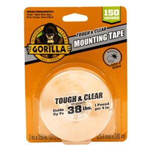 gorilla tough & clear double sided adhesive mounting tape, extra large, 1″ x 150″, clear, (pack of 1)